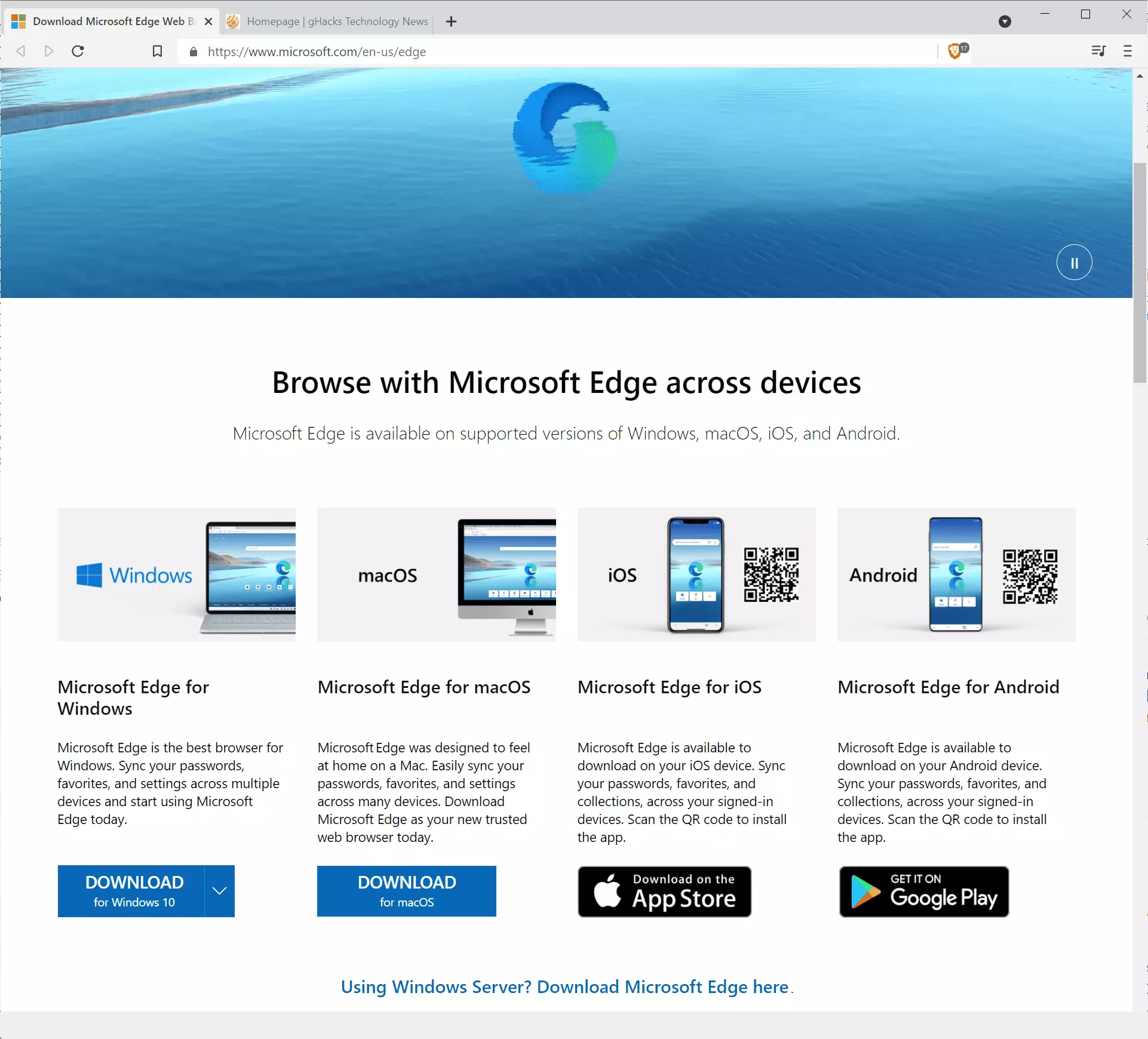 веб-сайт Microsoft Edge