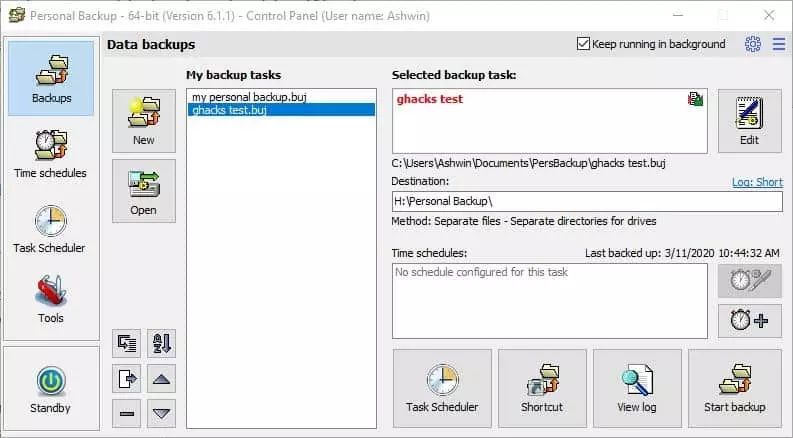 Ang Personal Backup ay isang freeware file backup tool para sa Windows