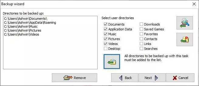Personal Backup pumili ng mga folder at file