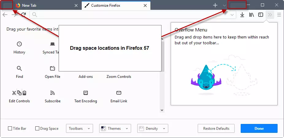 Firefox អូសដកឃ្លា