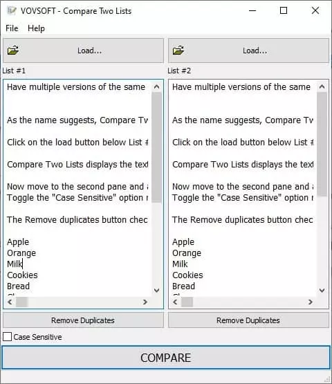 Encontre a diferença entre duas listas ou documentos de texto usando Comparar Duas Listas