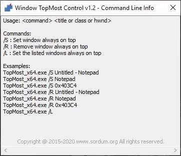 Камандны радок Windows Topmost Control