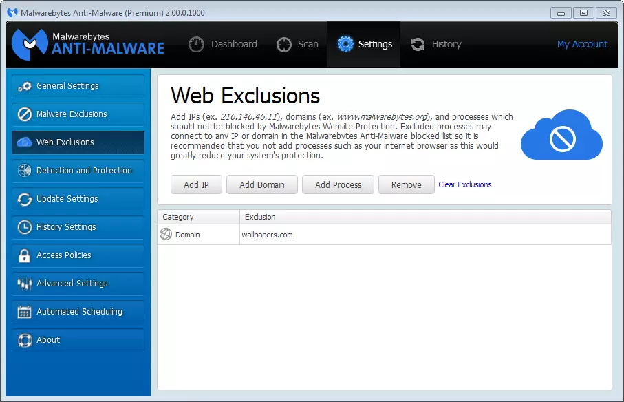 pengecualian web malwarebytes