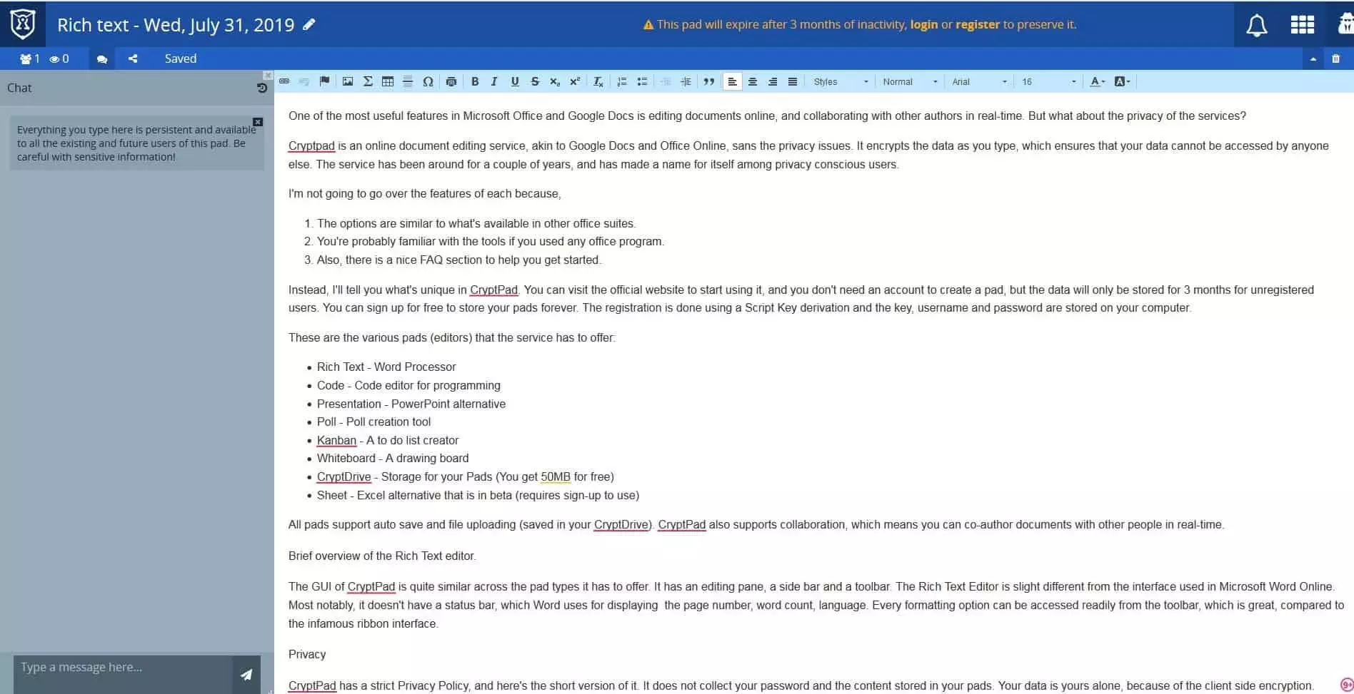 CryptPad ist eine datenschutzfreundliche Alternative für Google Docs und Office Online 20713_2