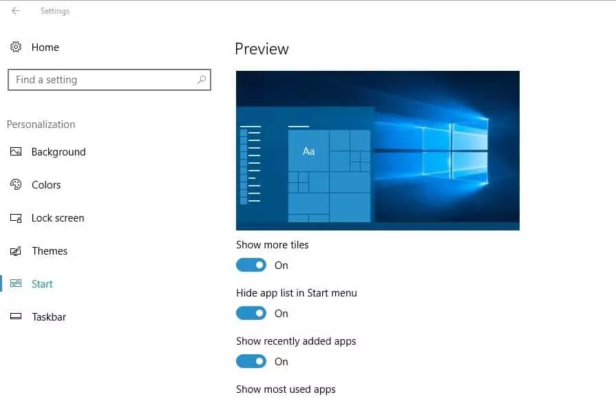 Windows 10 ukryj listę aplikacji