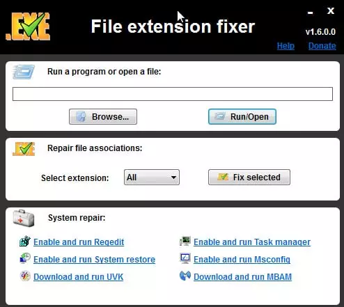 File Extension Fixer herstel stukkende uitvoerbare lêerverbindings op Windows