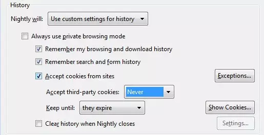 Firefox blokuje súbory cookie tretích strán