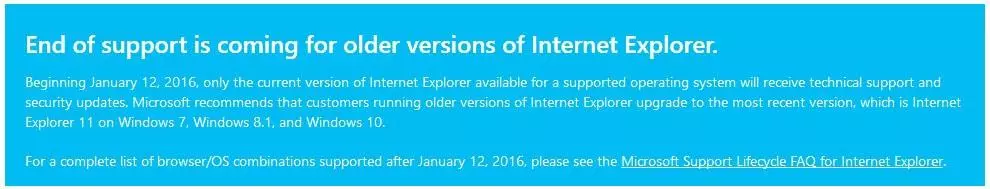 Internet Explorer di fine supporto