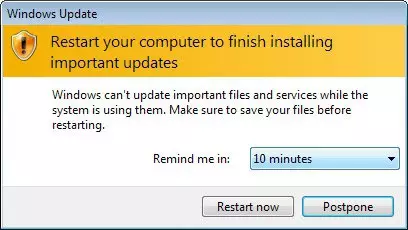 Windows განახლების გადატვირთვის მოთხოვნა