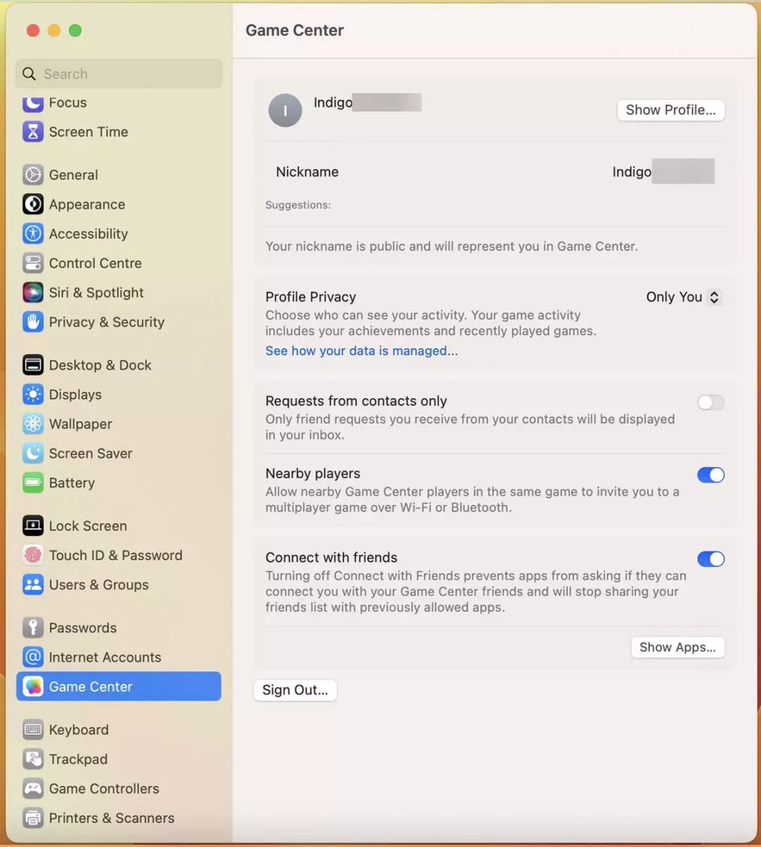 macOS Ventura System Setting - Խաղի կենտրոն