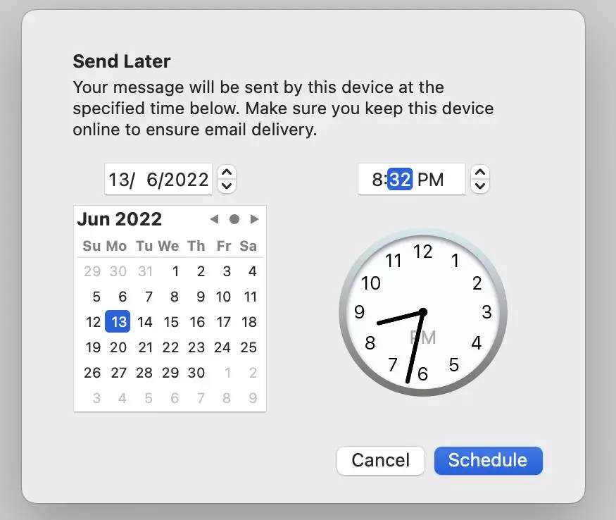 εφαρμογή αλληλογραφίας macOS Ventura στείλτε το αργότερα - προγραμματισμένο μήνυμα