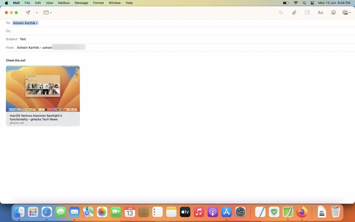 нови функции во апликацијата за пошта на macOS Ventura - богати врски