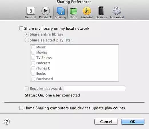 itunes شيئرنگ ترجيحات