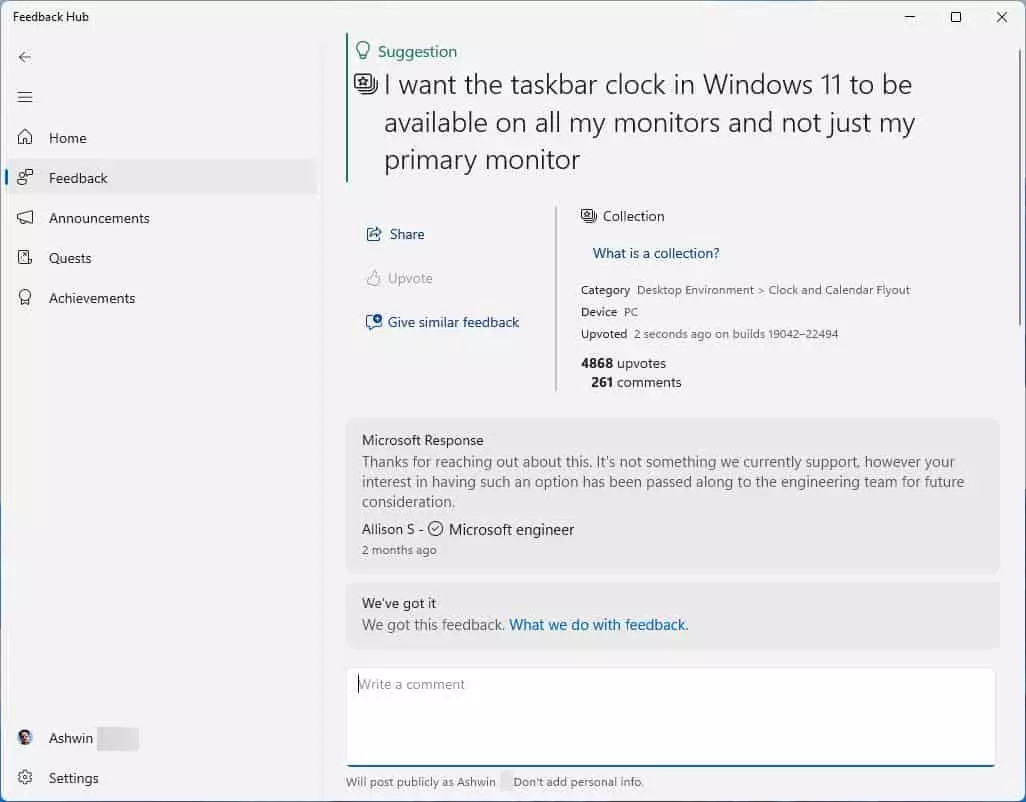 টাস্কবারে Windows 11 সেকেন্ডারি মনিটর ঘড়ি