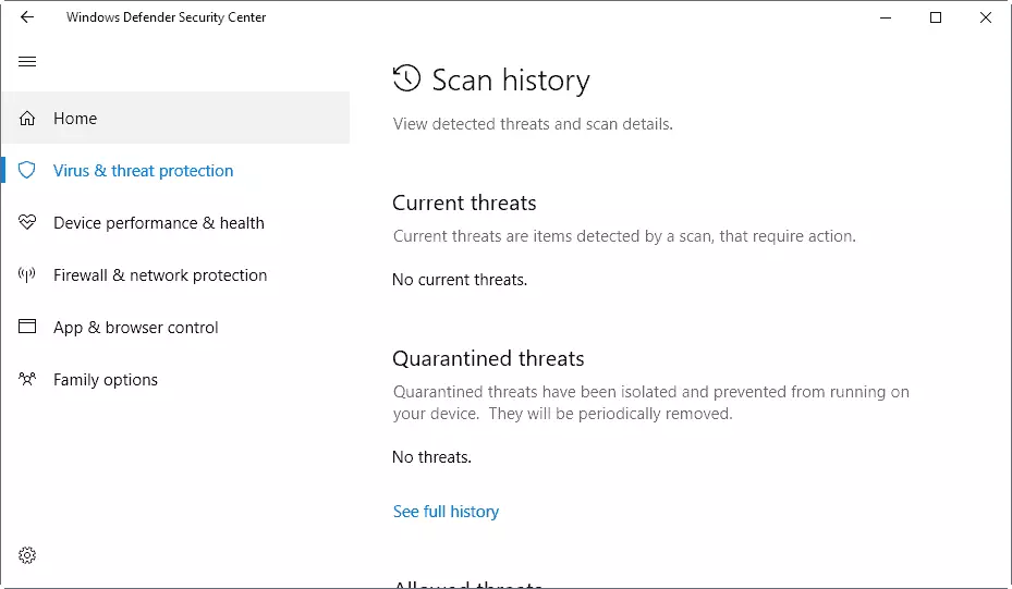 protecció contra amenaces de Windows Defender