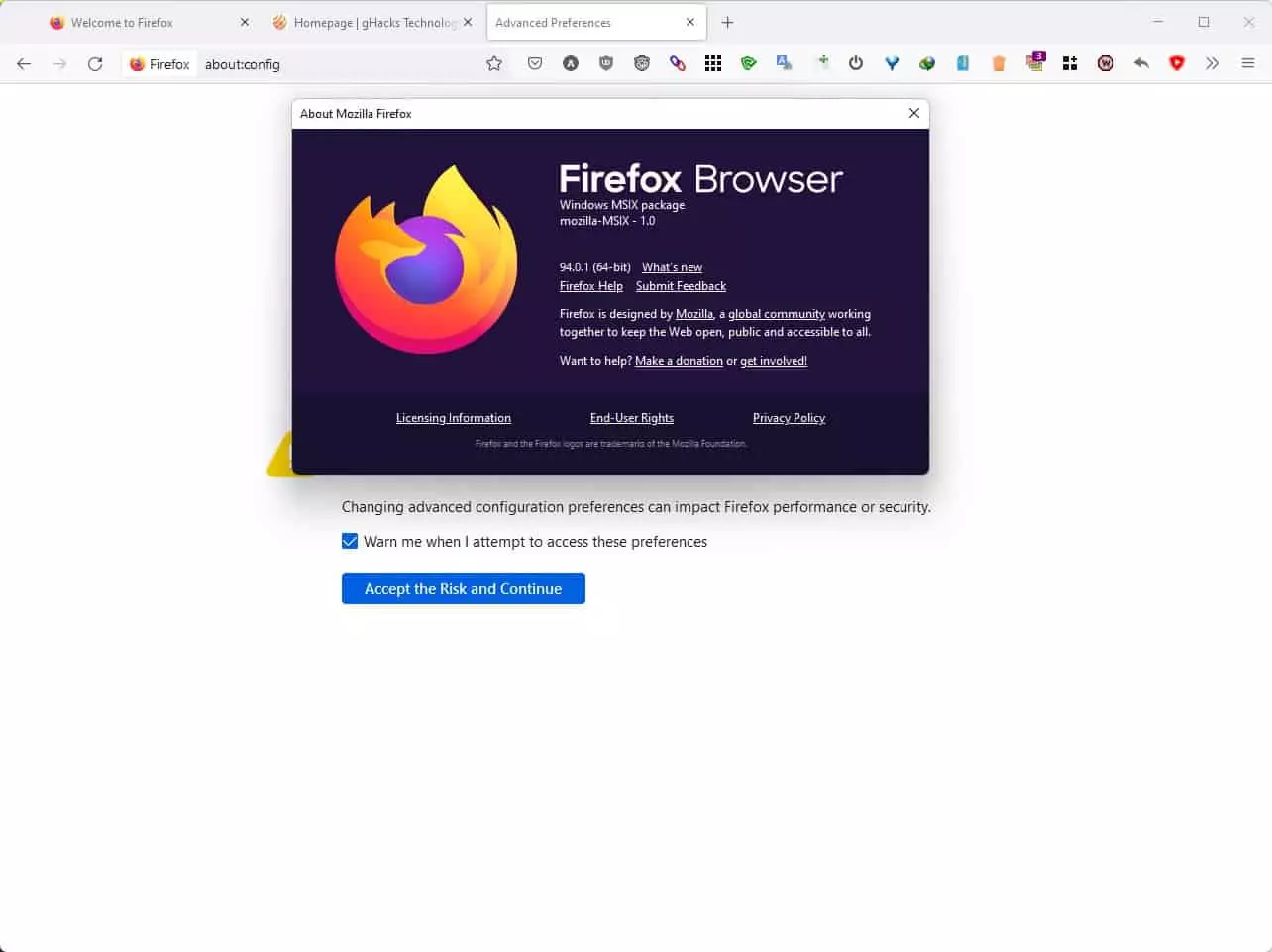 Versioni i Firefox Windows Store