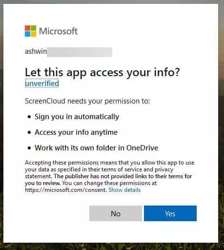 Onedrive perkhidmatan awan ScreenCloud