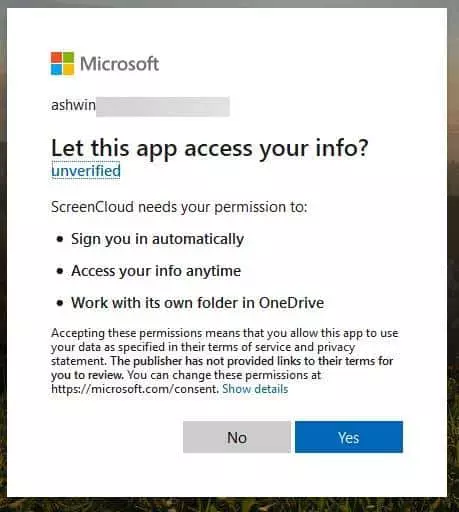 Seirbhís scamall ScreenCloud onedrive