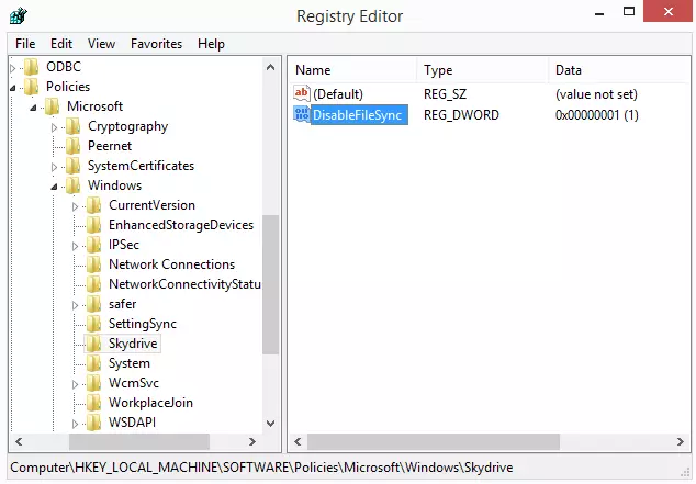 slökkva á skydrive registry