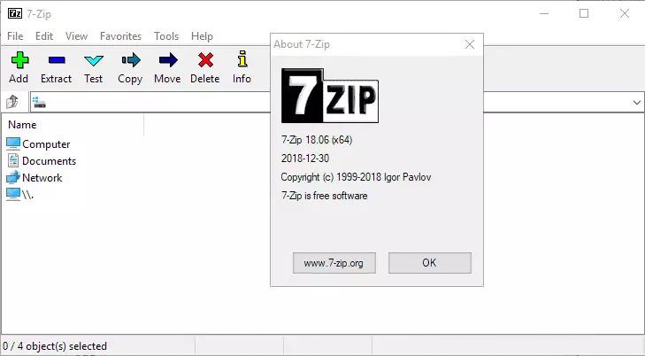 7-zip 18.06 fájlarchiváló