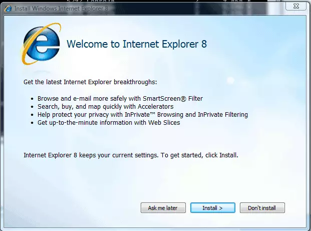 installazione di Internet Explorer 8