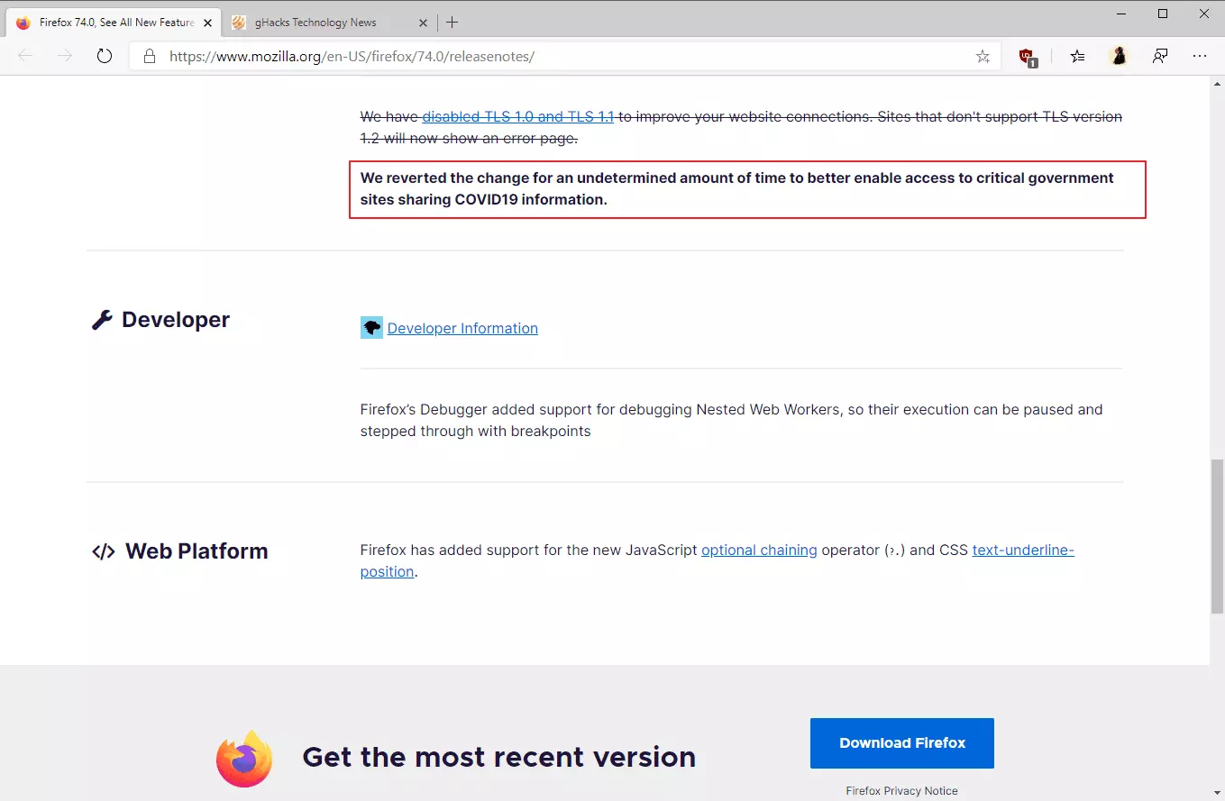 Firefox 74 tls მოზილა