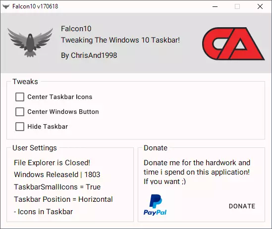 gumakan cibiyar falcon windows 10 taskbar