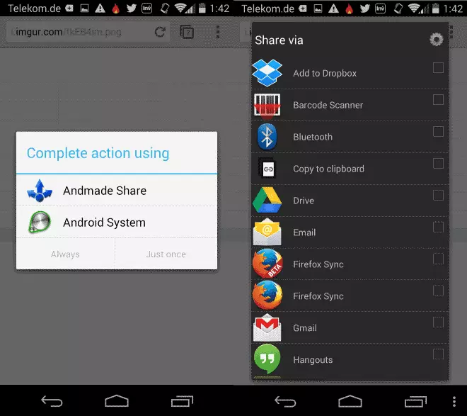 Andmade share interface a kan Android