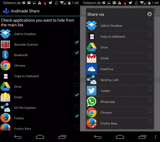 android optimalisearre share menu