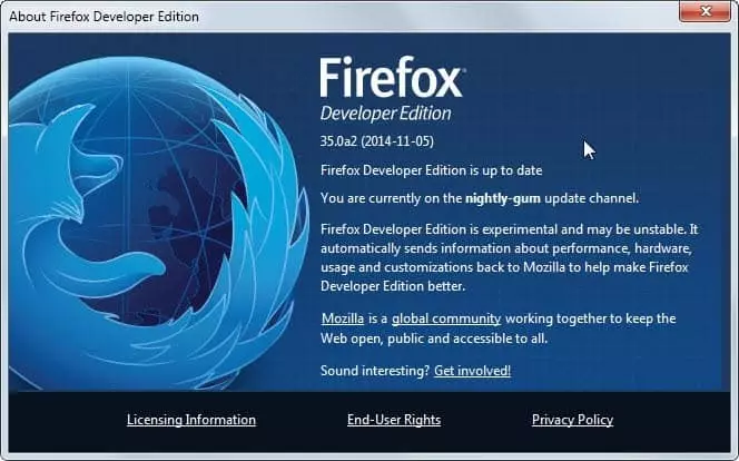 firefox developer edition 35