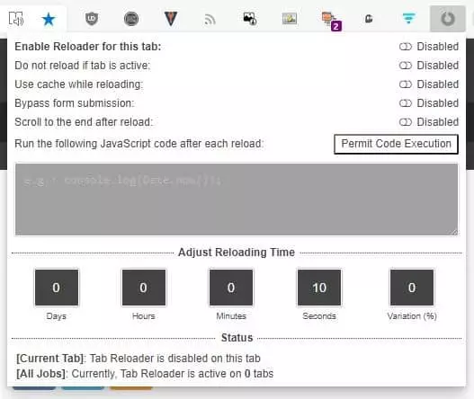 Päivitä välilehdet automaattisesti Firefoxissa ja Chromessa Tab Reloader -laajennuksella