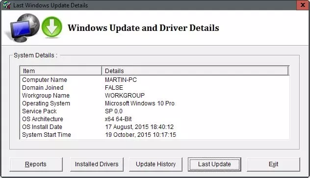 aktualizacja systemu Windows i szczegóły sterownika