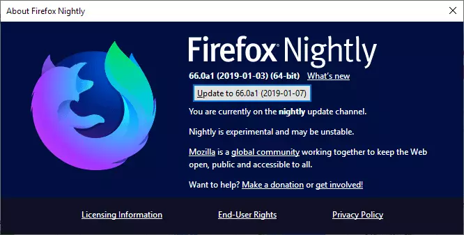 Firefox түнкү жаңыртуусу бузулган