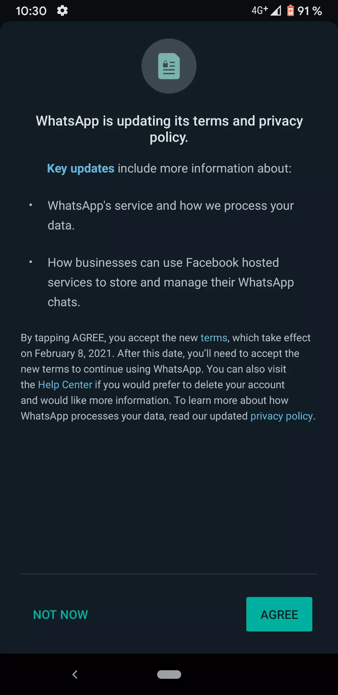 mise à jour de la confidentialité de whatsapp facebook