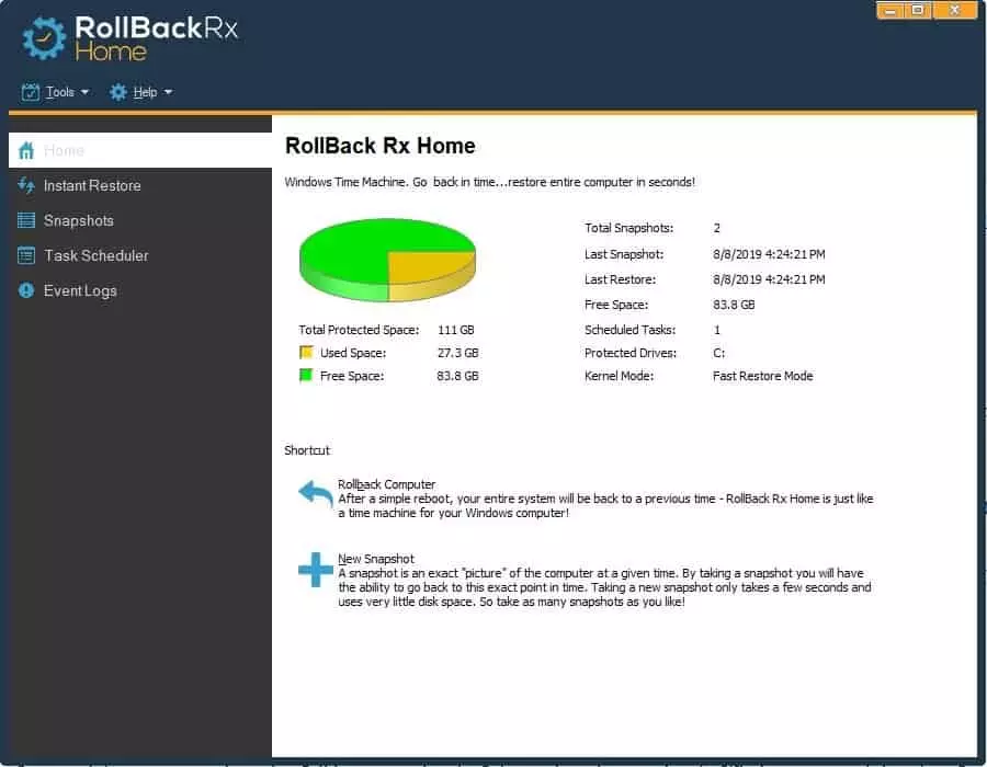RollBack Rx doako Windows Time Machine softwarea da, Sistema Berreskuratzea baino hobea dena
