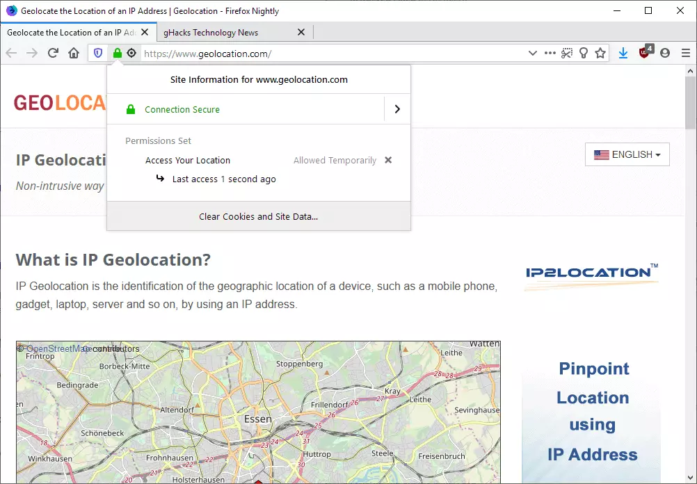 firefoxi geograafilise asukoha viimane juurdepääs