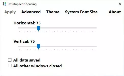 Desktop Icon Spacing säätää aloitusnäytön pikanäppäinten välistä aukkoa muutamalla napsautuksella