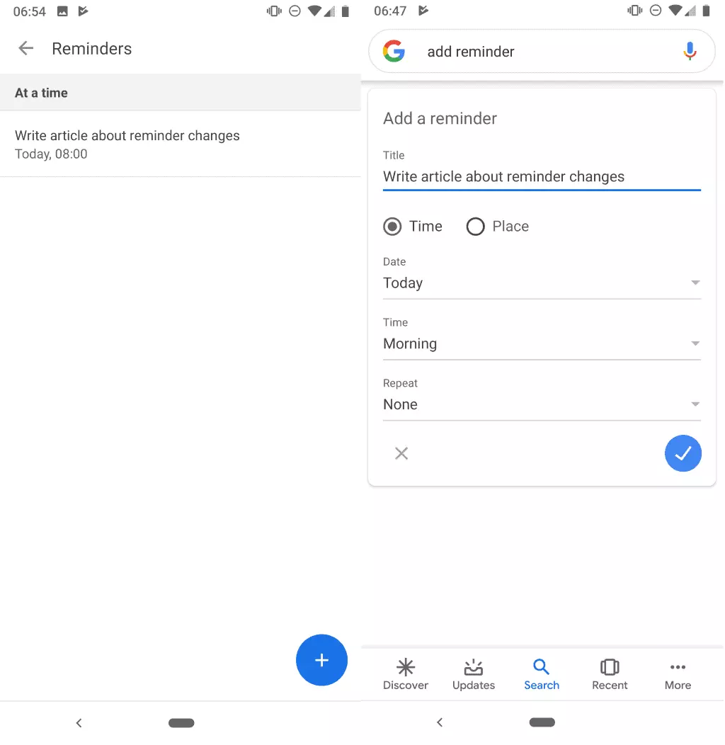Google Erënnerung Assistent Android