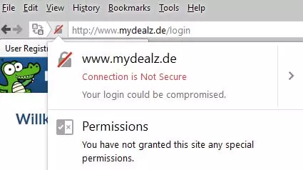 صفحة تسجيل دخول تحذير Firefox لا https