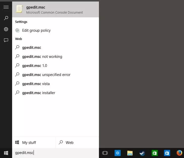 pencarian web windows 10