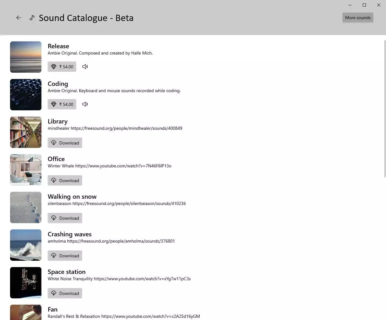 Ambie sound catalog