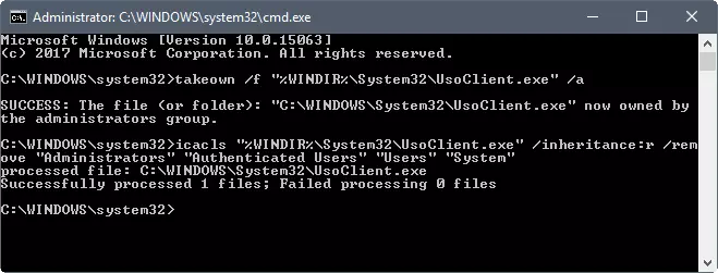 usoclient.exe elimina els permisos