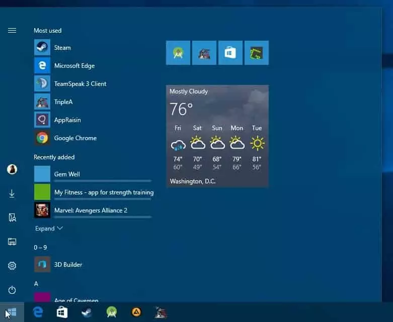 Windows 10 novo menú de inicio