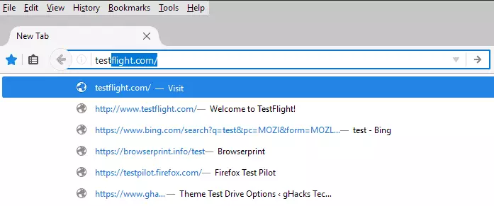 Firefox-nettadresser før titler