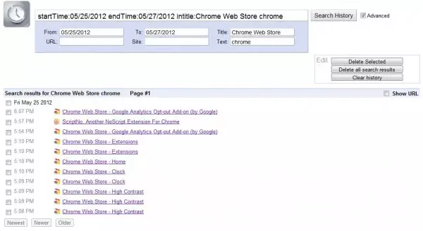 chrome ehinstory search