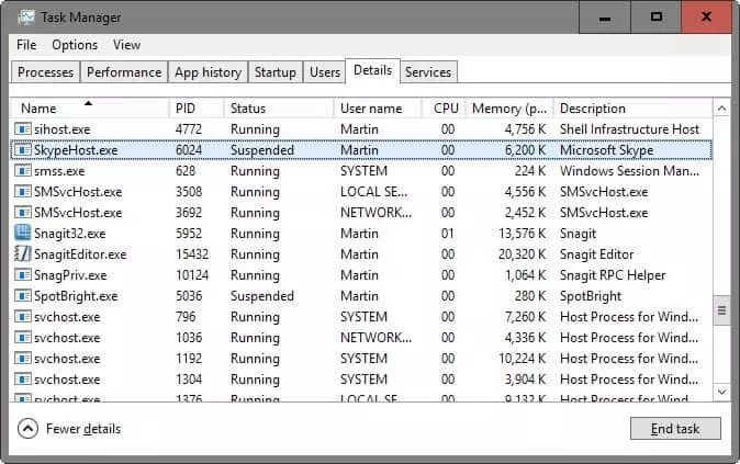 Detalles do xestor de tarefas de skypehost.exe