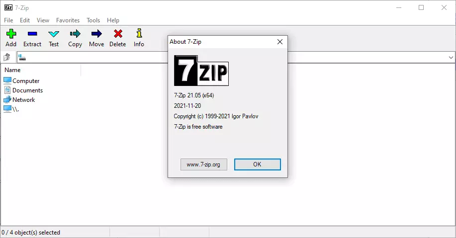 Manager de fișiere 7-zip 21.05