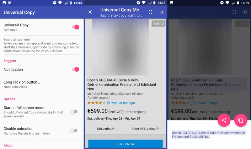 Copiez du texte depuis n'importe quelle application Android avec Universal Copy