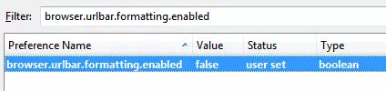 ബ്രൗസർ urlbar ഫോർമാറ്റിംഗ് പ്രവർത്തനക്ഷമമാക്കി