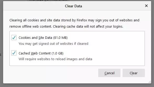 Firefox ล้างข้อมูล